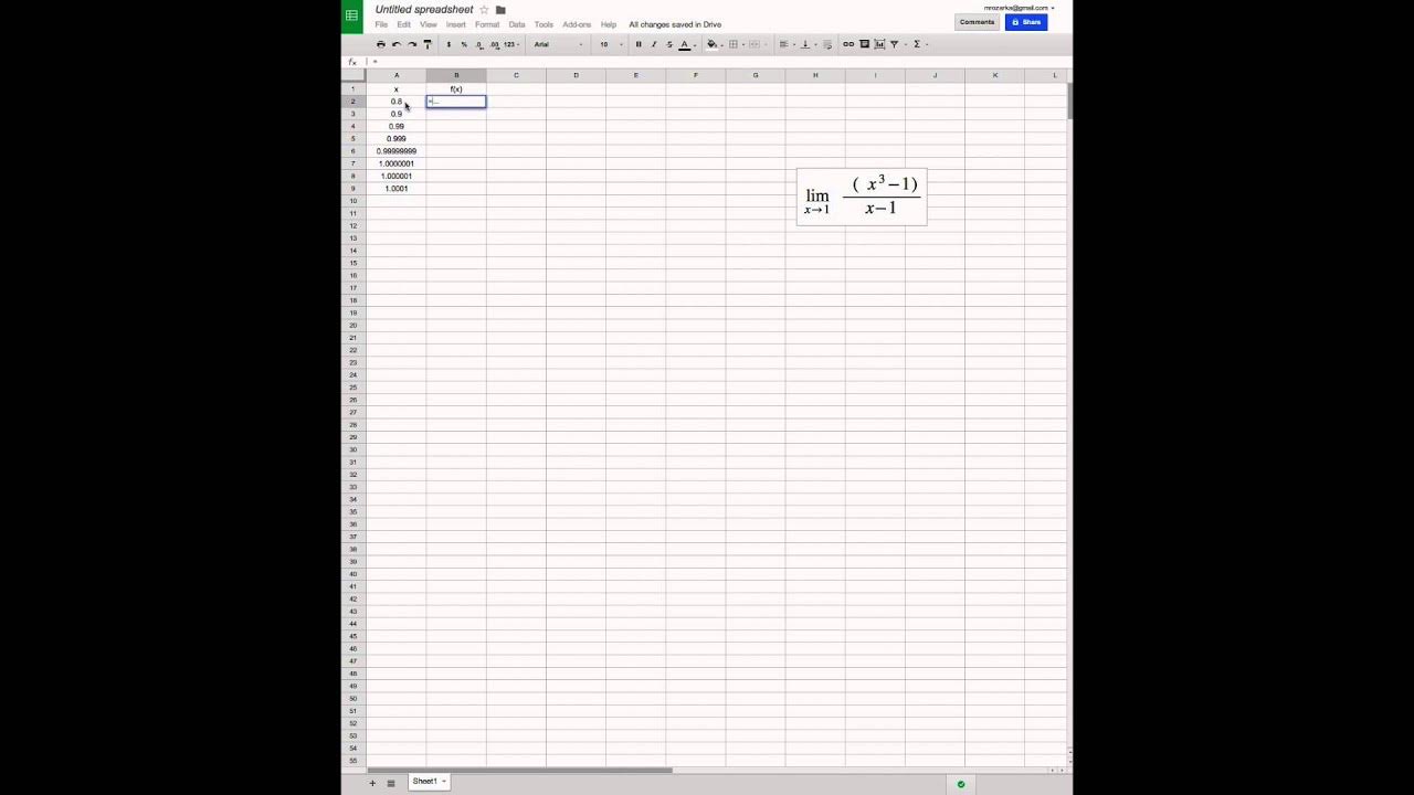 Finding Limits Numerically Using Google Sheets (example problem) - YouTube