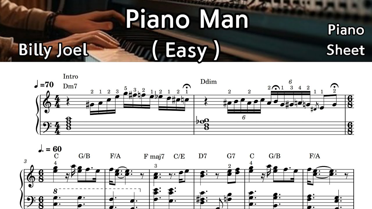 Piano Man / Easy Piano Sheet Music / Billy Joel / by SangHeart Play ...