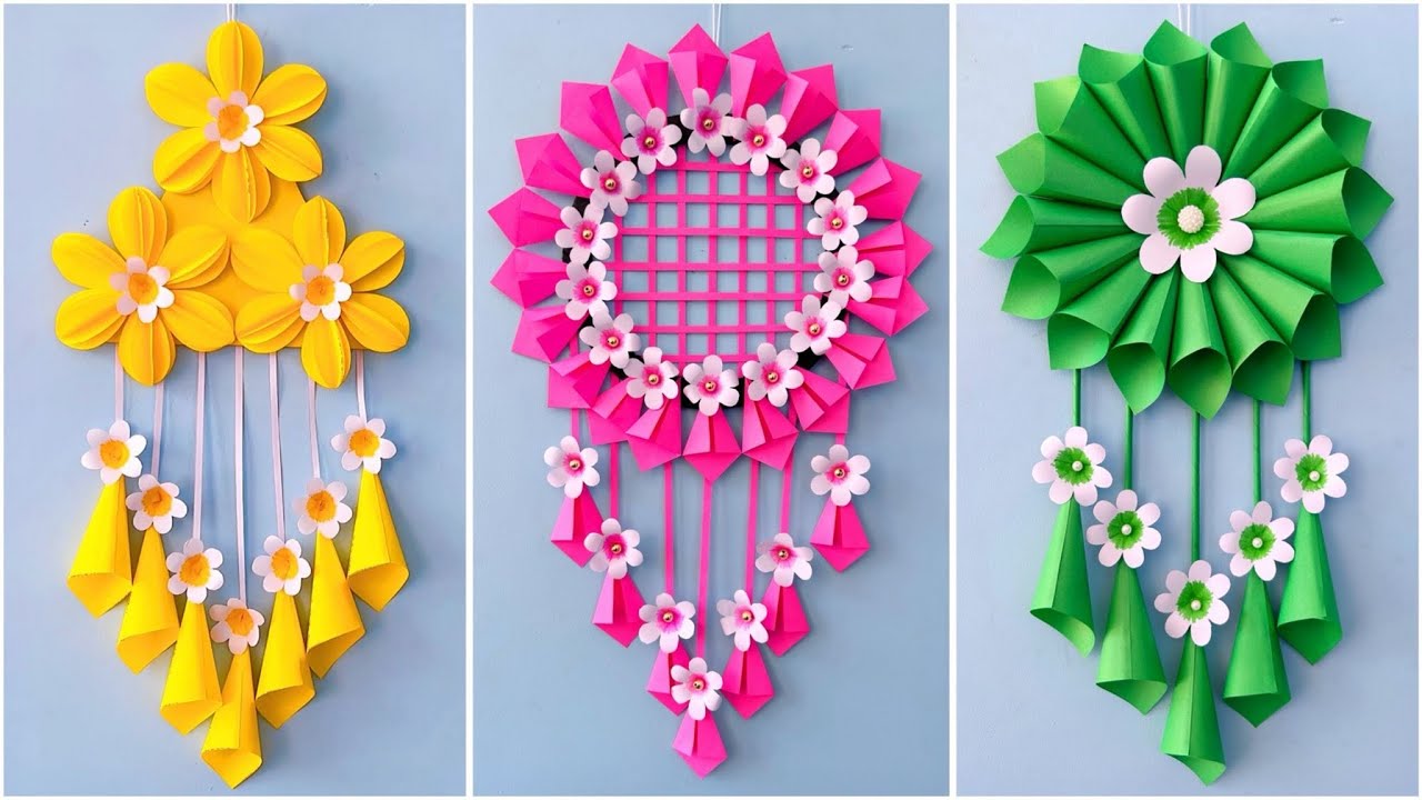 3 Easy and Quick Paper Wall Hanging Ideas / A4 sheet Wall decor ...
