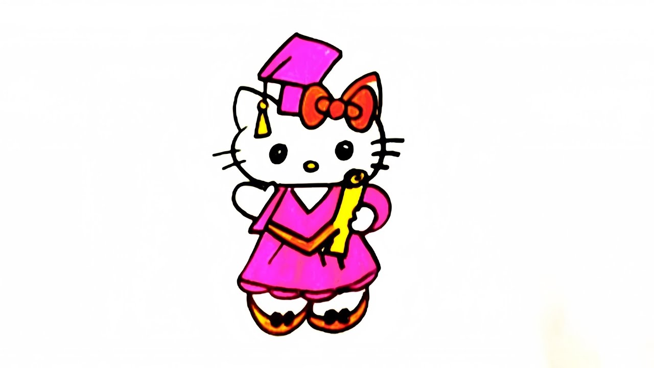 Draw Hello Kitty wearing her graduation gown - Vẽ Hello Kitty mặc trang ...