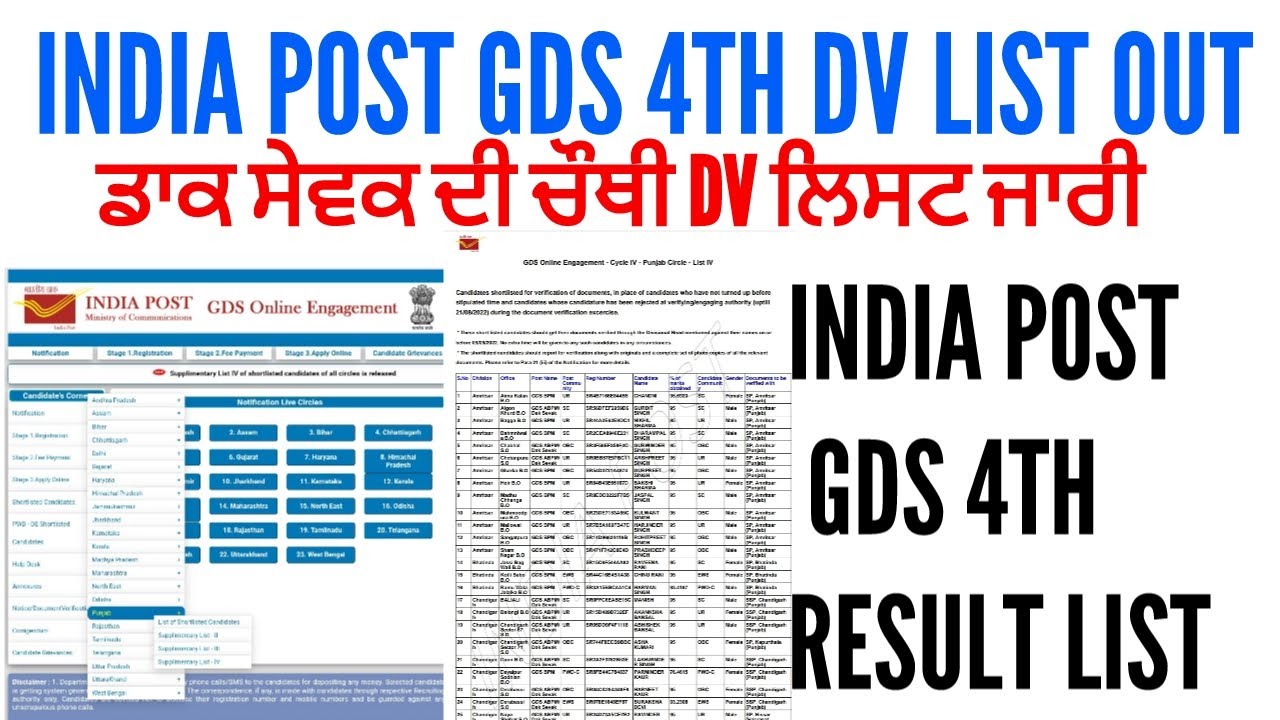 INDIA POST GDS 4TH RESULT LIST OUT | INDIA POST GDS 4TH DV LIST OUT ...