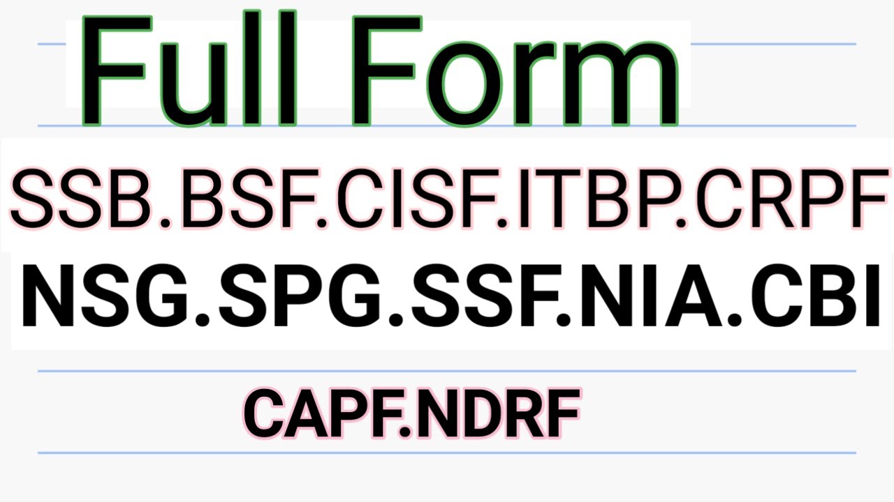 Full Form SSB CISF NSG Full Form CRPF BSF SSF NIA Full Form SPG Full Form SSB CISF NSG Full Form CRPF BSF SSF NIA Full Form SPG