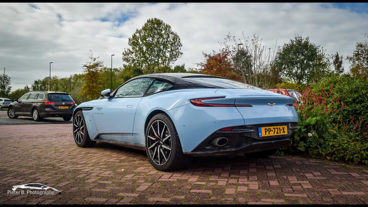 Baby blue Aston Martin DB11 - Start Up and REVS - YouTube