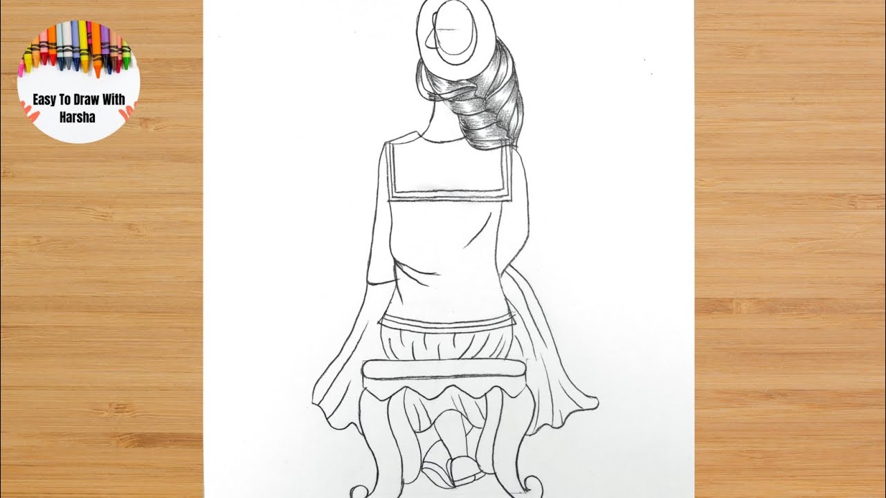 How to draw a girl sitting on stool || Pencil sketch for beginners ...