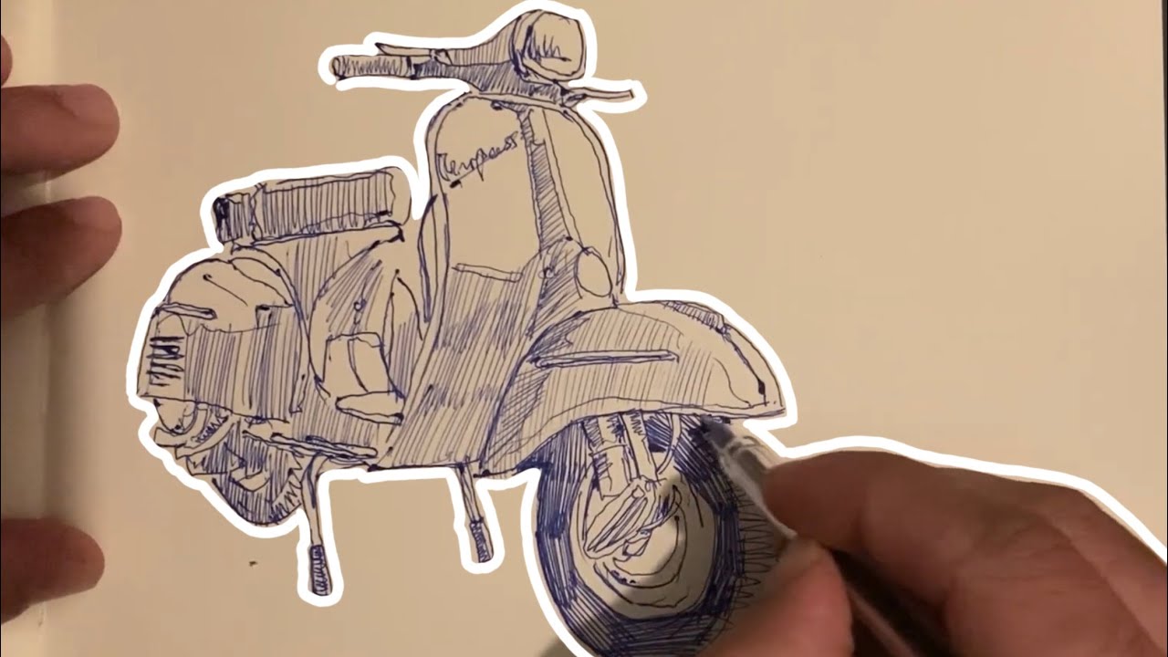 How to draw a Vespa 🛵 | Vespa scooter drawing - YouTube