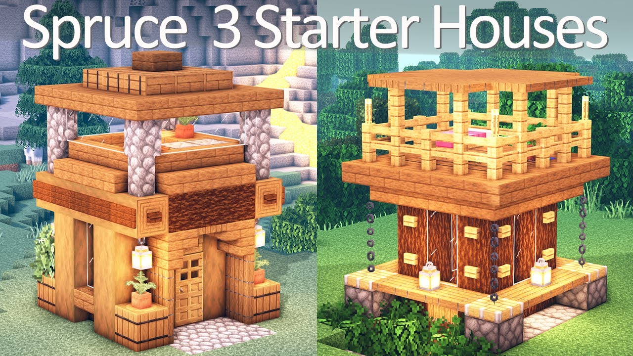 All Spruce 5x5! 3 Simple Starter Houses for Survival Minecraft! #10 ...