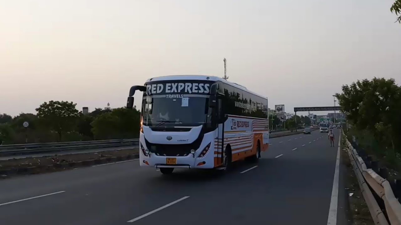 2 RED EXPRESS BUS MG LEERA COACH A/C SLEEPER & ASHOK LEYLAND NON A/C ...