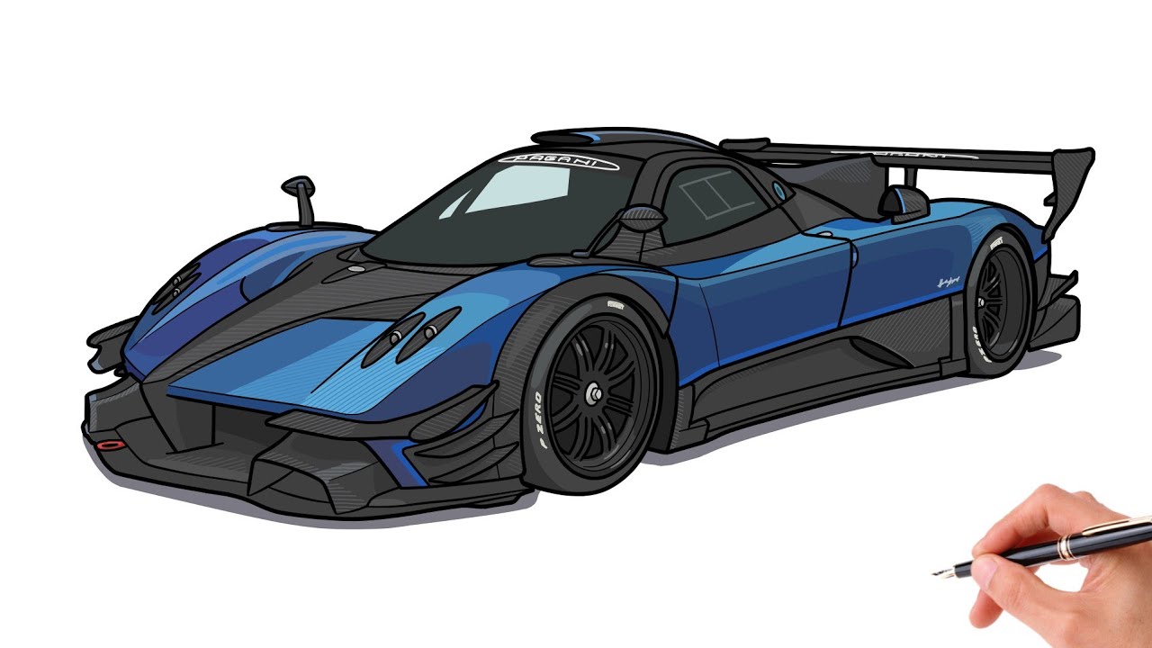 How to draw a PAGANI ZONDA R / drawing pagani revolucion sports car ...