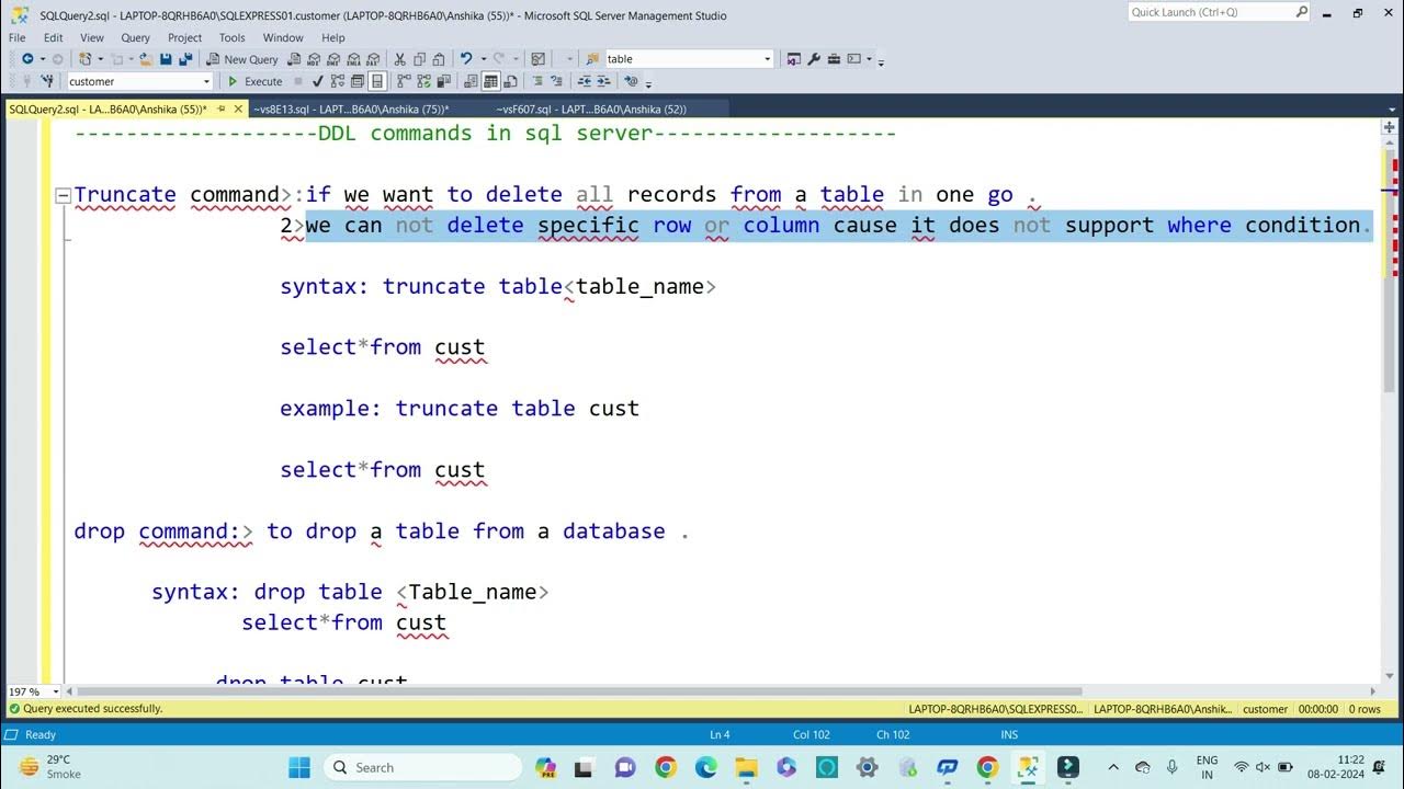 How to truncate and drop a table in sqlsever-class-4||how to delete all ...