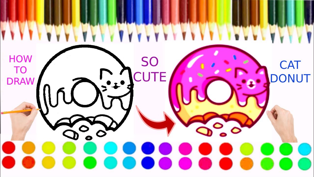 How to draw so cute cat donut step by step for beginners wiyh color ...