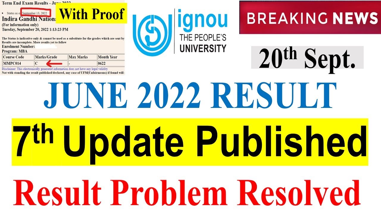IGNOU JUNE 2022 Result 7th Update Published | Result Update Problem ...