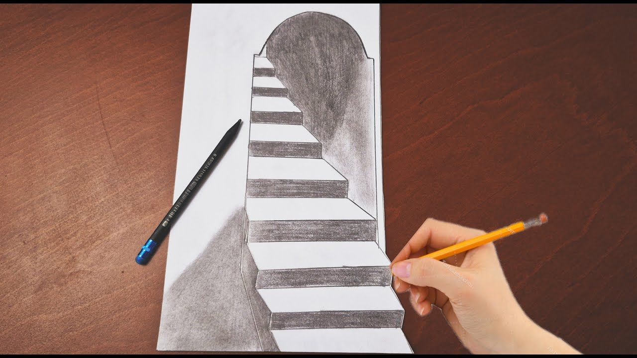 3D drawing stairs on paper for beginners ,easy 3D drawing - YouTube