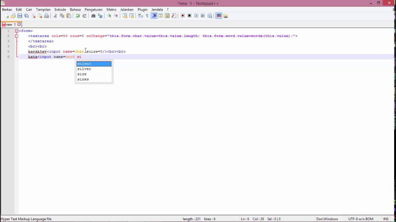 menghitung jumlah karakter,kata dan kalimat menggunakan fungsi ...