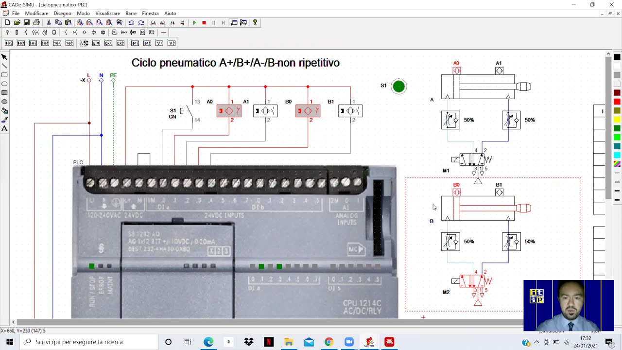 Ciclo pneumatico: confronto tra logica programmabile e logica cablata - YouTube