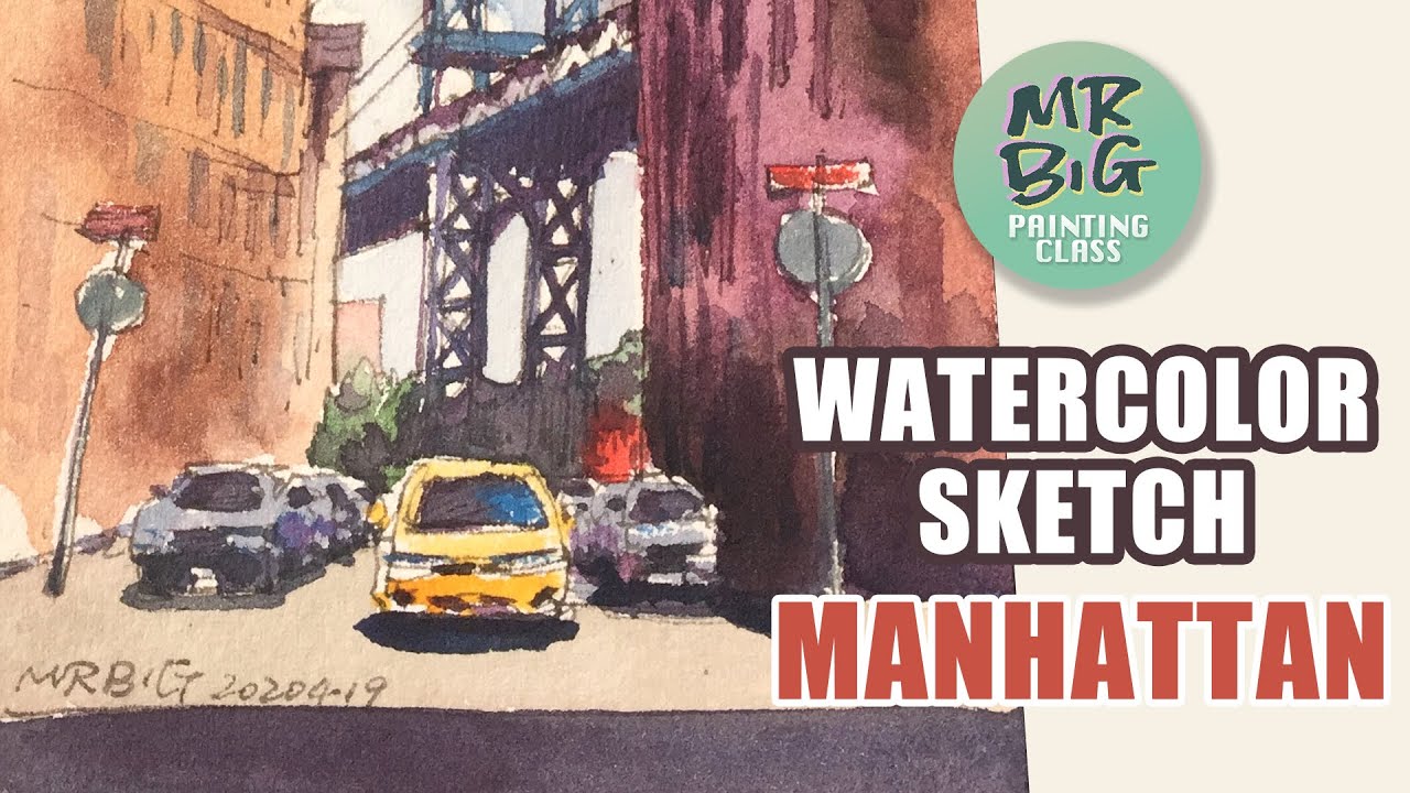How to Draw Manhattan 曼哈顿街景 (Watercolour Sketch Painting 水彩素写), Daily ...