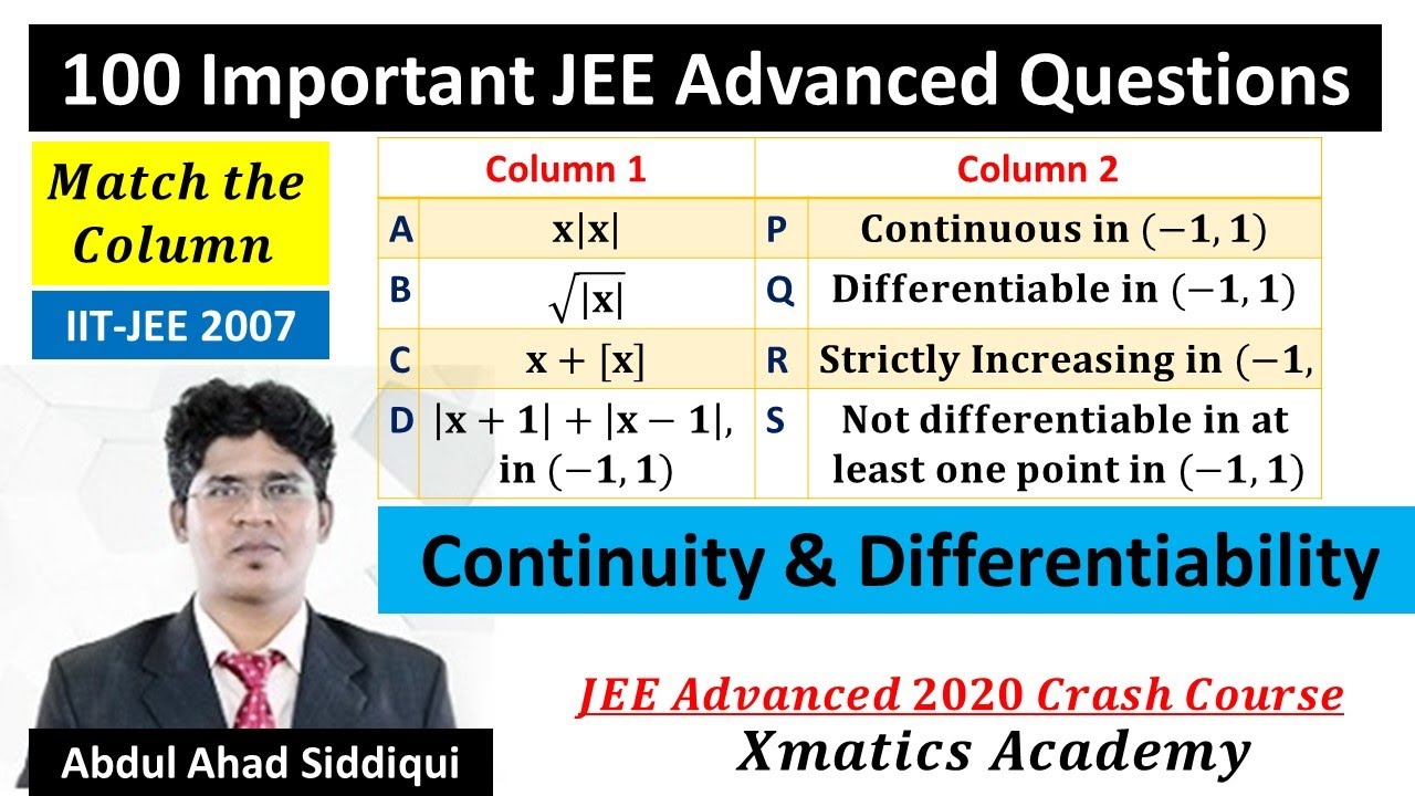 JEE Advanced 2007 Matrix Match Question |Continuity & Differentiability ...
