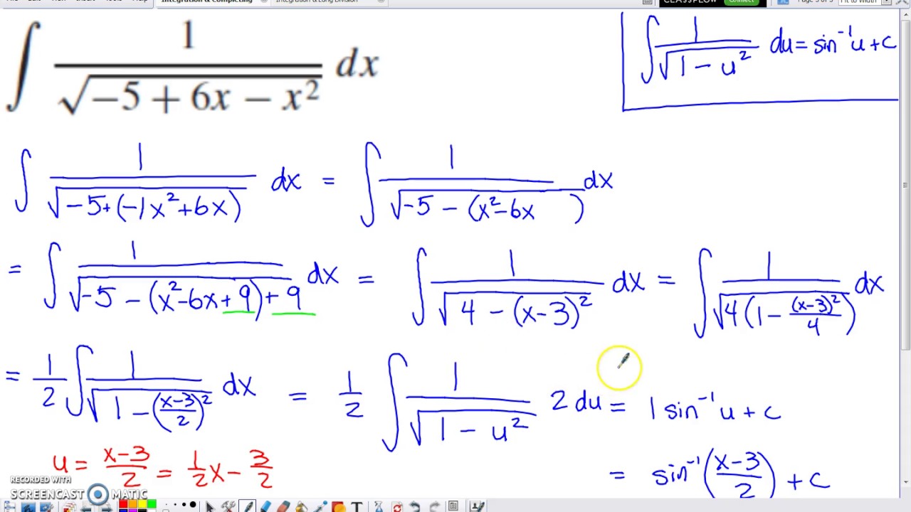 Completing the Square and Integration (inverse sine, arcsine) - YouTube