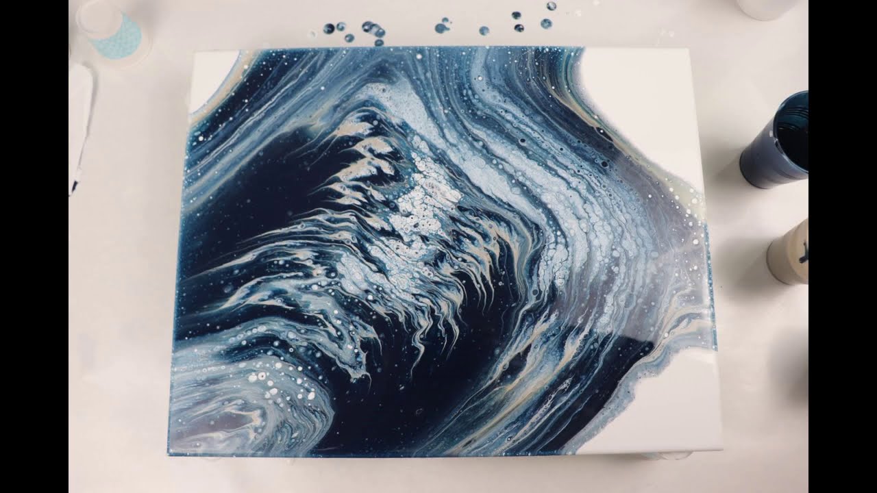 (498) Midnight Blue Straight Pour with Striations. Abstract Acrylic ...
