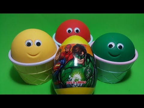 3 Renk Play Doh Dondurma kapları Süpriz yumurta Süper Kahramanlar Kinder joy açarak Renk öğreniyoruz