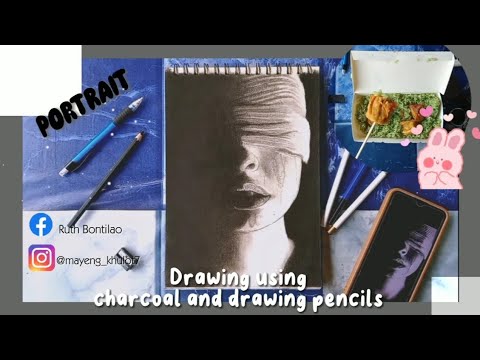 "The Lost One" Drawing a woman with covered eyes using charcoal and ...
