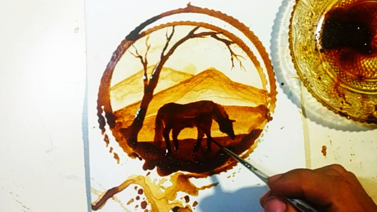 lihat caranya! cara melukis simple pakai kopi, || coffee painting ...