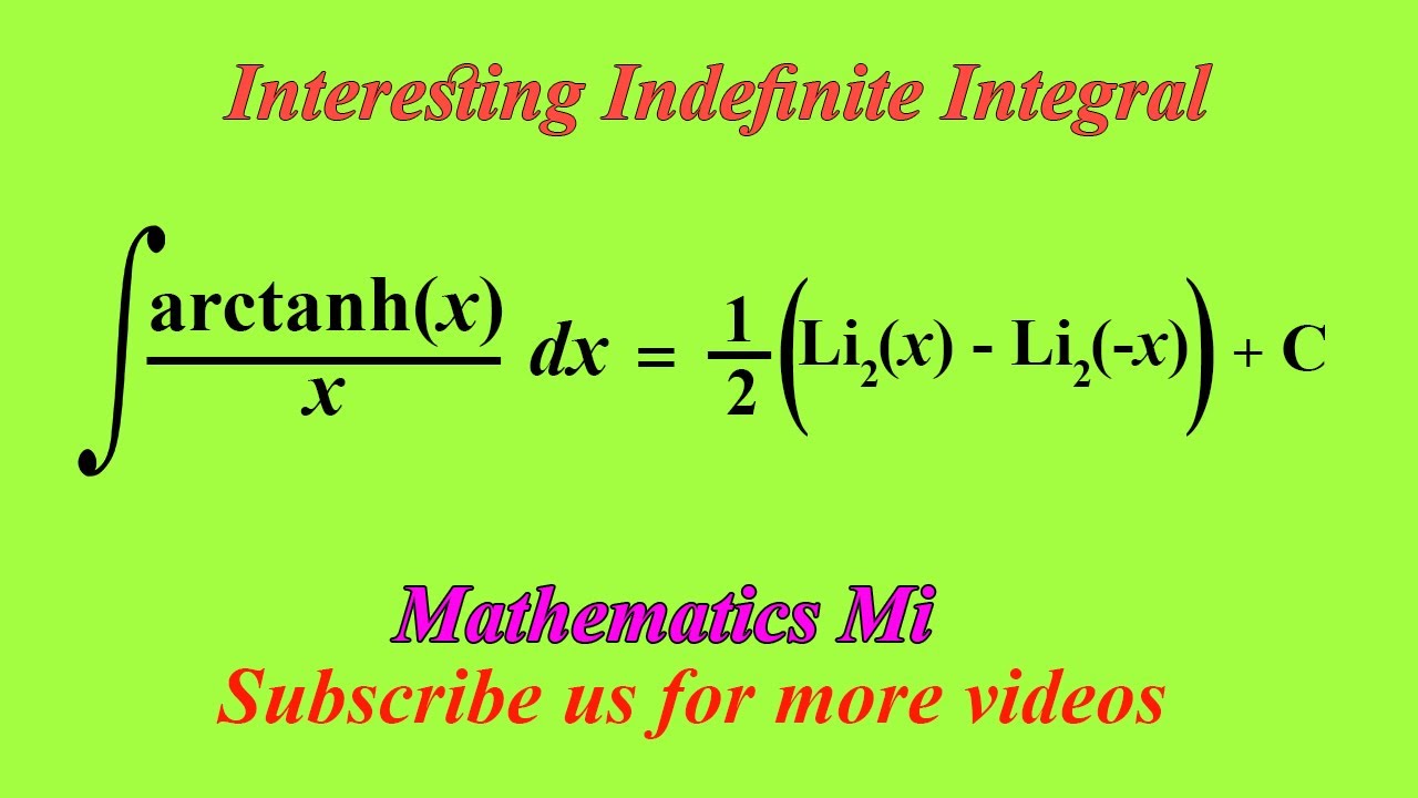 Integral of arctanh(x)/x | Indefinite Integral - YouTube