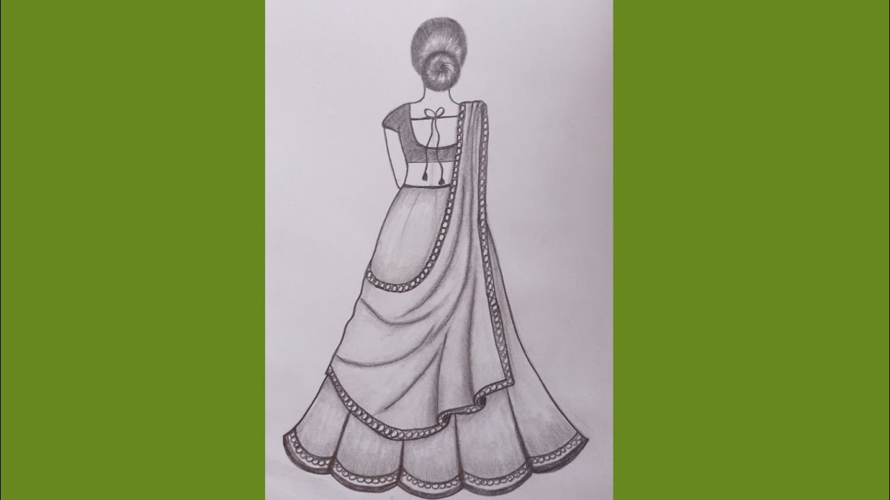 How to draw a Girl backside with traditional Lehenga || A beautiful ...