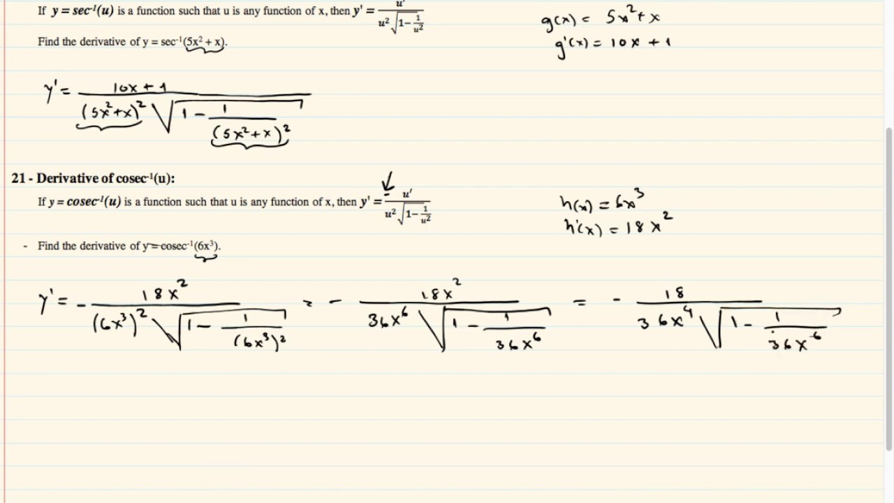 Differentiation Rules - PART 8 (derivative of inverse trigonometric ...