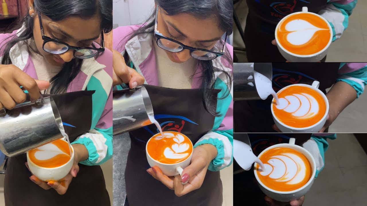 TULIP HEART VORTEX LATTE ART PRACTICE || BARISTA TRAINING FOR BEGINNERS ...