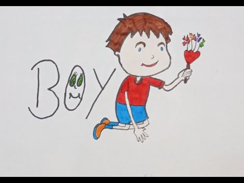 Little boy draw and painting | How to draw | How to color | Fun Draw ...