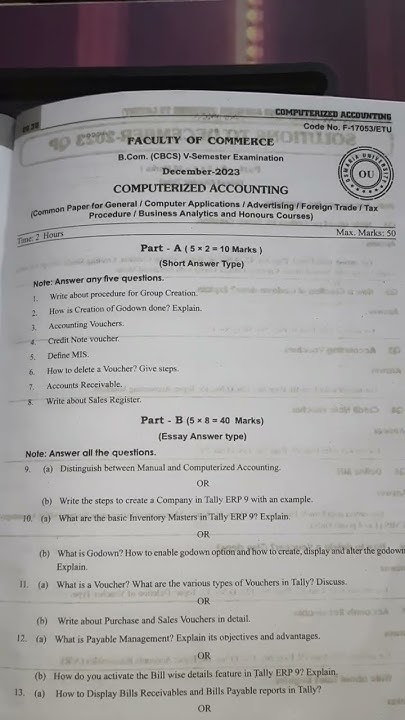 B.com 5th sem 2023 last year computerized accounting question paper - YouTube