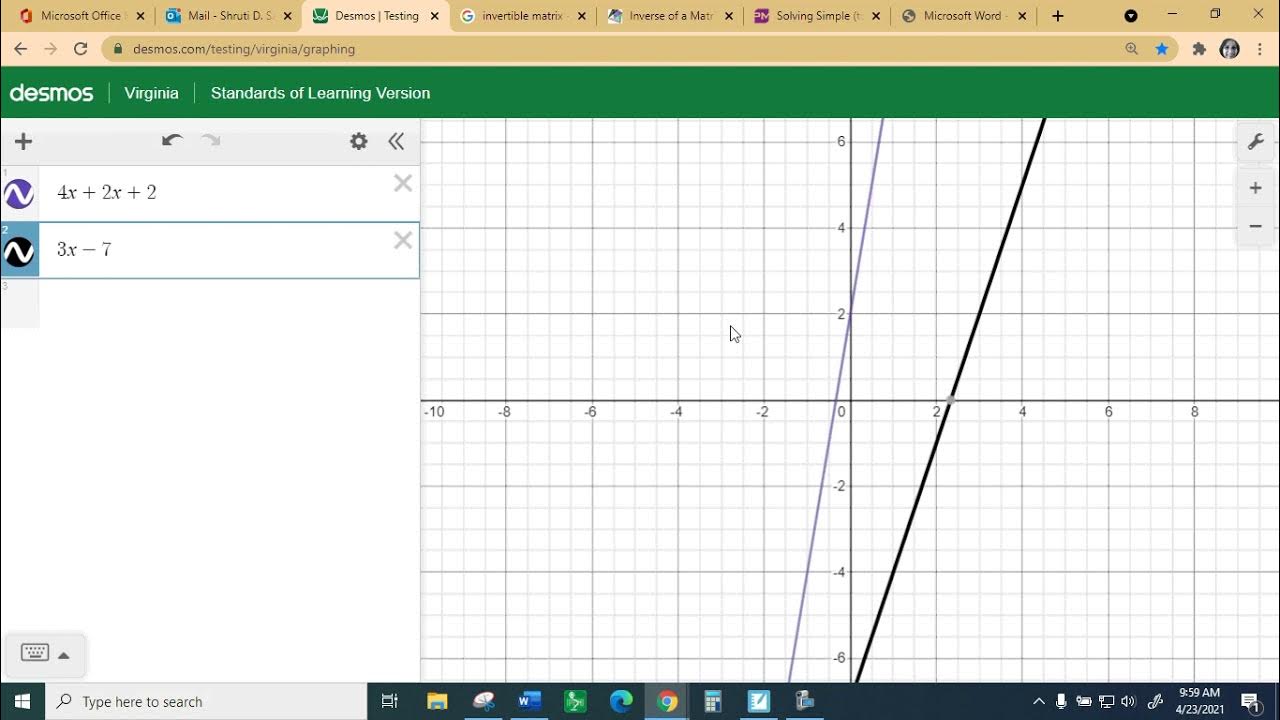 Systems of equations via Desmos: 1. Single Solution, 2. no solution ...