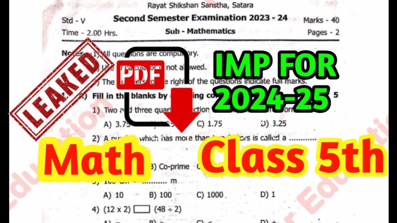 Class 5th Second Semester Exam 2023-24 Math Rayat shikshan santha // Founder Education class 5th ...