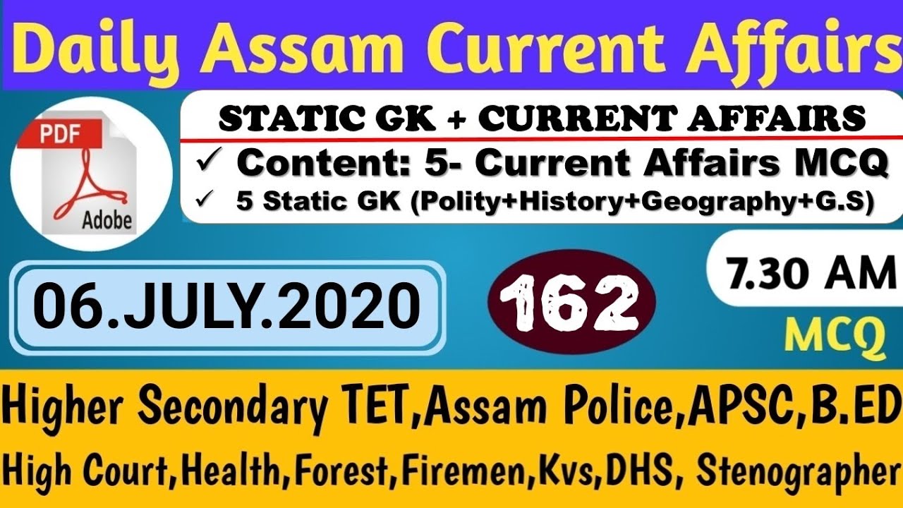 Daily Assam Current Affairs 2020|05 July 2020 |Assam State GK |Assam ...