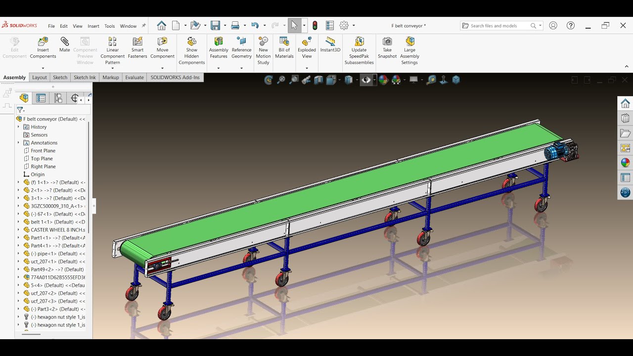 Flat belt Conveyor Belt Size 600 Solidworks Design in Sheet Metal - YouTube