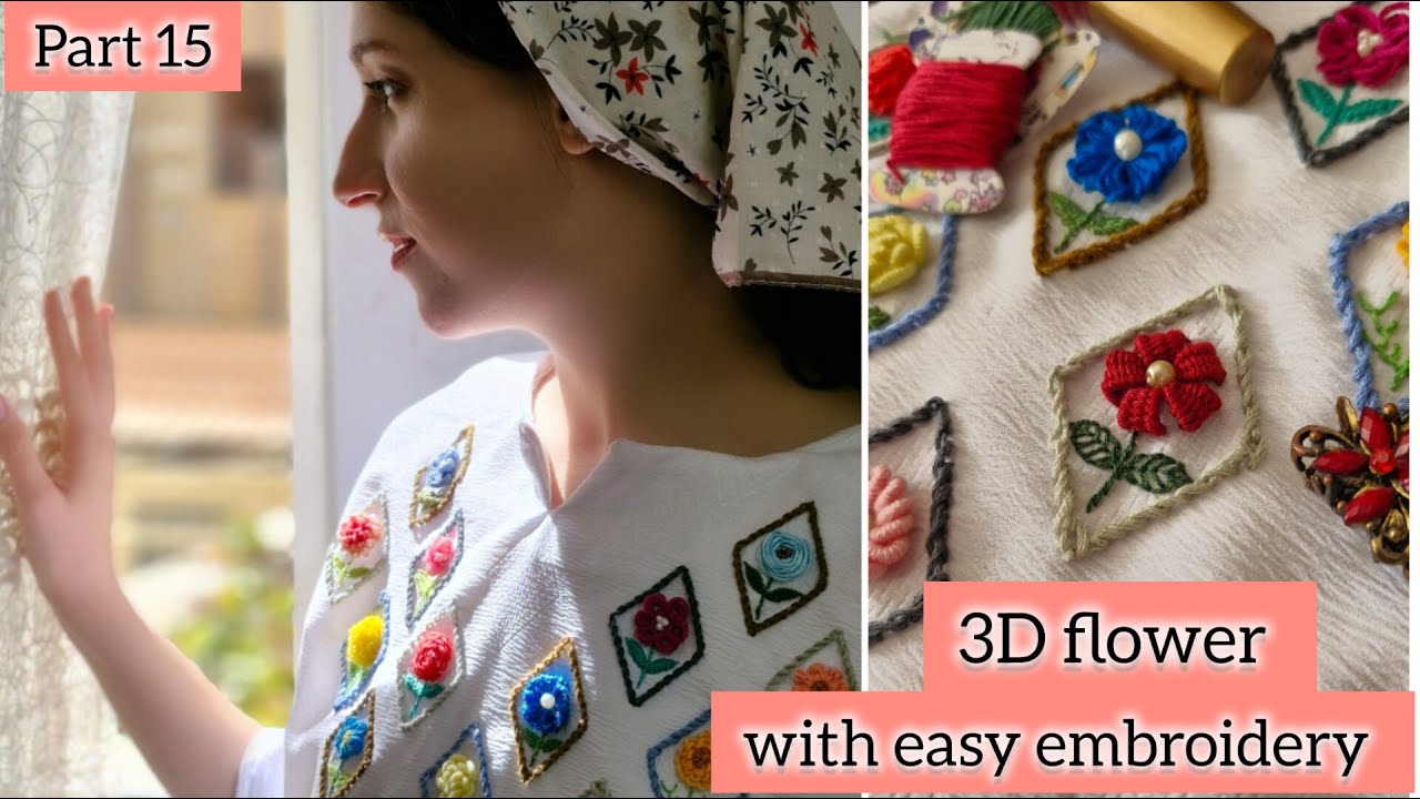 Beautiful 3D flower embroidery tutorial with simple method - YouTube