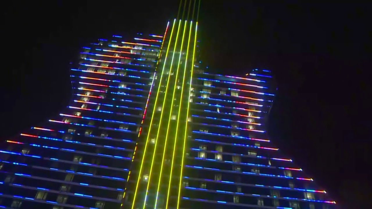 Incredible light show thrills fans at Hard Rock Hotel opening - YouTube