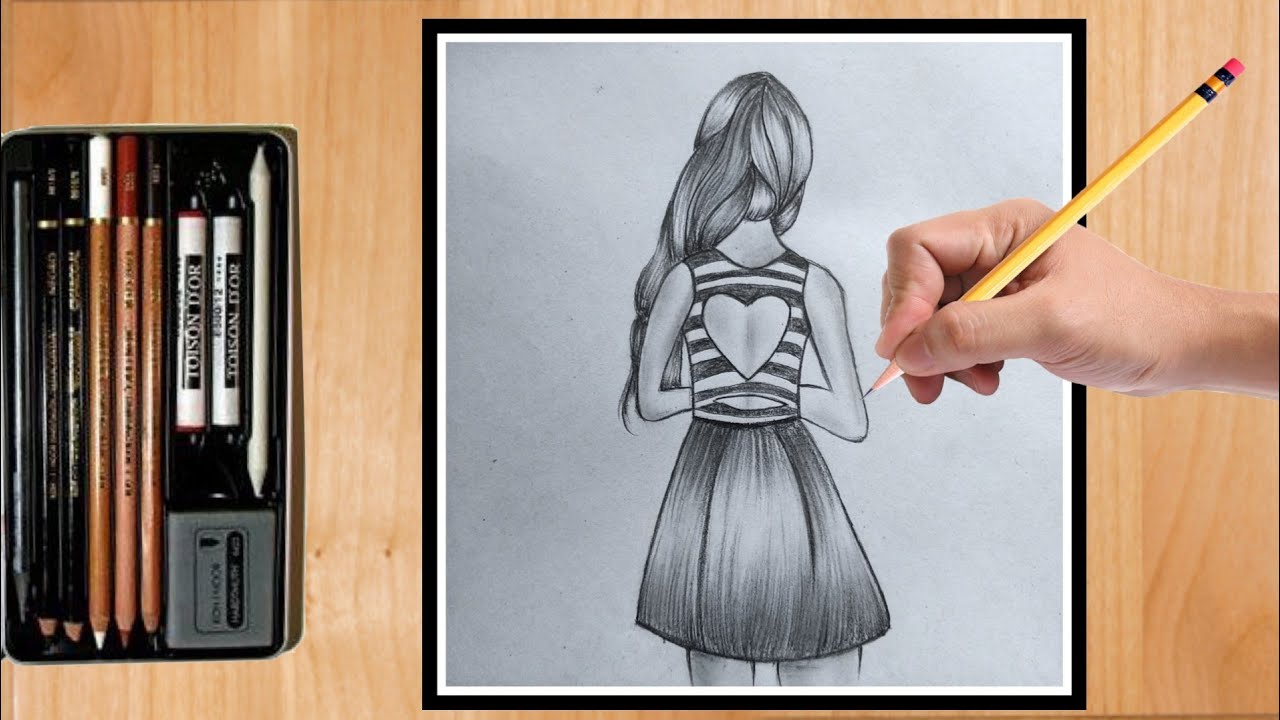 Easy Back Side Drawing of a girl | How To Draw A Girl Easy Back Side ...