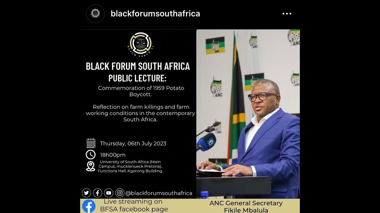 BLACK FORUM SOUTH AFRICA PUBLIC LECTURE: COMMEMORATION OF 1959 POTATO ...