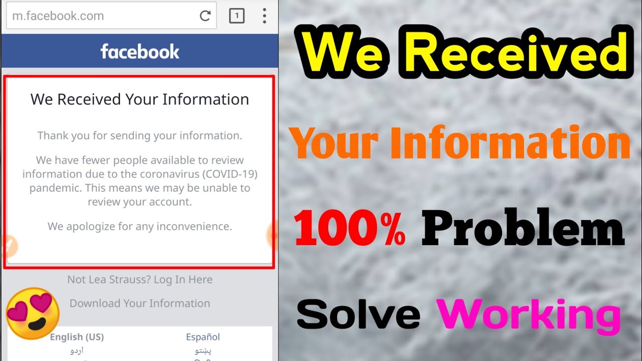 WE RECEIVED YOUR INFORMATION | FACEBOOK PROBLEM SOLVE | LIVE PROOF | WE ...