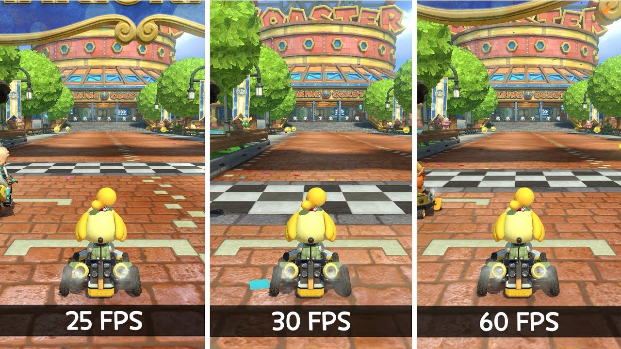 마리오 카트 8 - 프레임 비교 (25 FPS vs 30 FPS vs 60 FPS) - YouTube