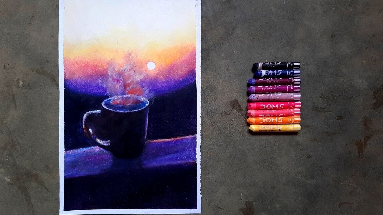 Oil Pastel Drawing | Drawing Coffee Mug With Oil Pastel |Step By Step ...