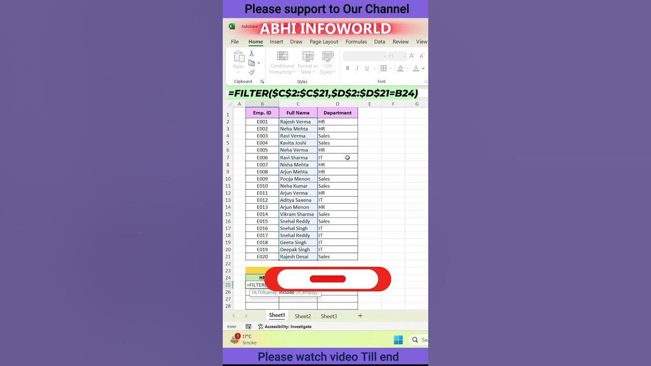 How To Use Filter Function In Excel Excel Exceltips Exceltutorial