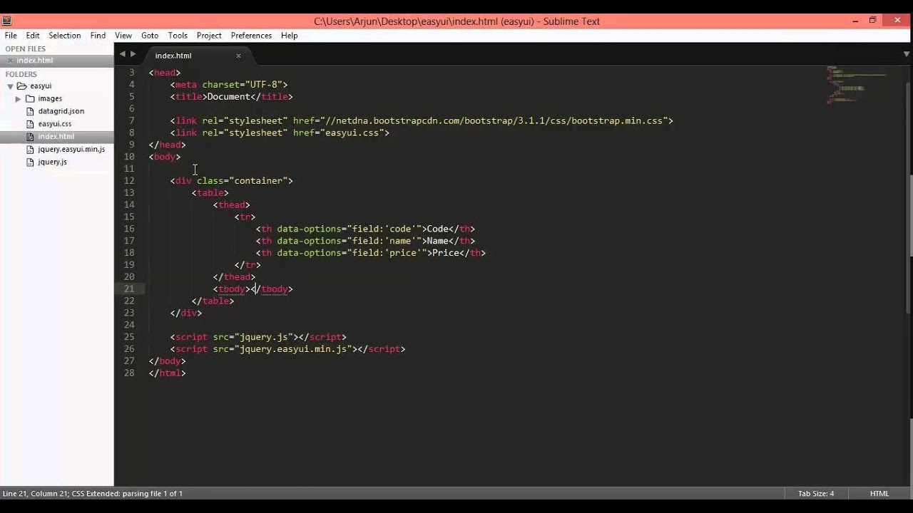 Jquery Easyui Datagrid From Existing Table Youtube