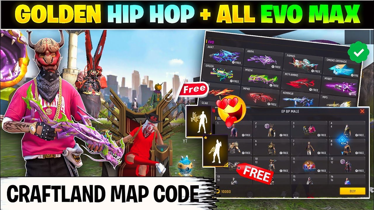 ALL EVO GUN MAX+GOLDEN HIP HOP CRAFTLAND CODE | FREE FIRE CRAFTLAND MAP CODE |NEW CRAFTLAND MAP ...