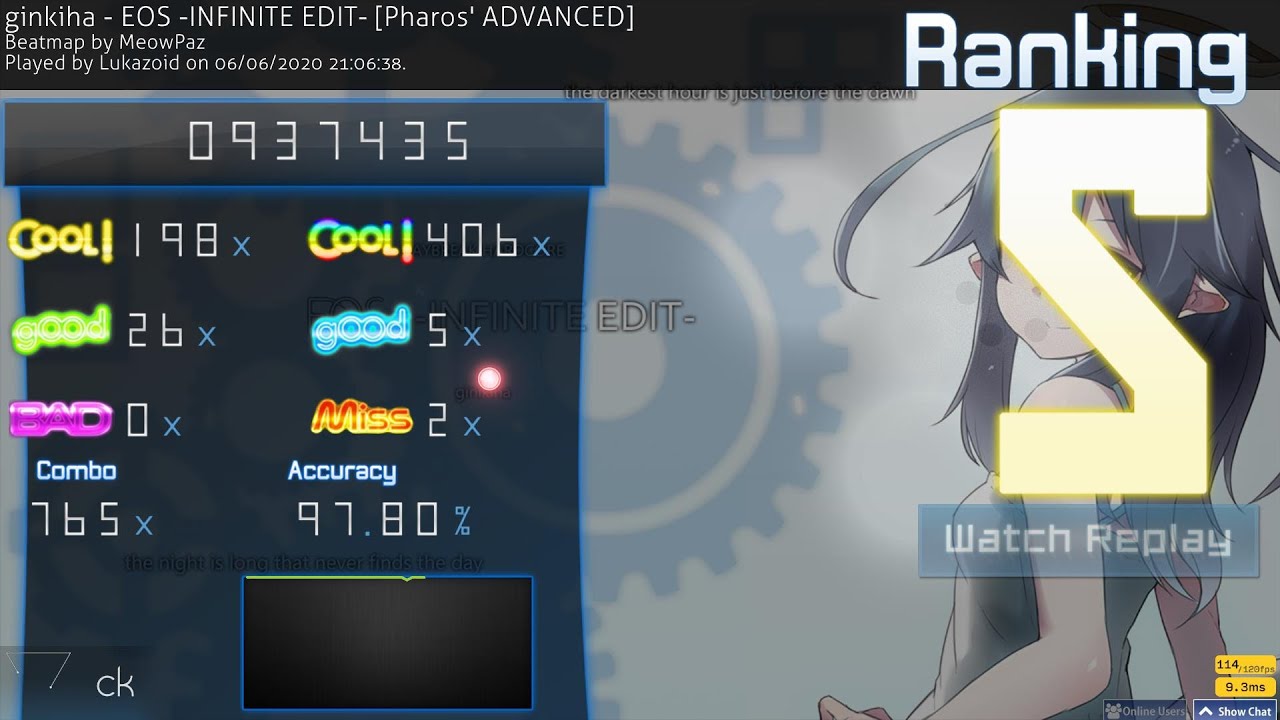 Osu!mania - ginkiha - EOS -INFINITE EDIT- - 2.47⭐ - [S] 44pp - YouTube
