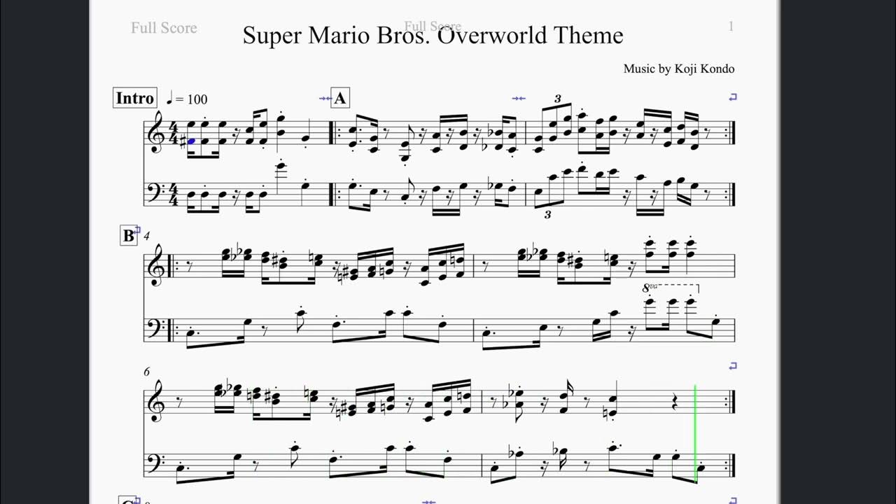 Super Mario Bros. Overworld Theme - Sheet Music - YouTube