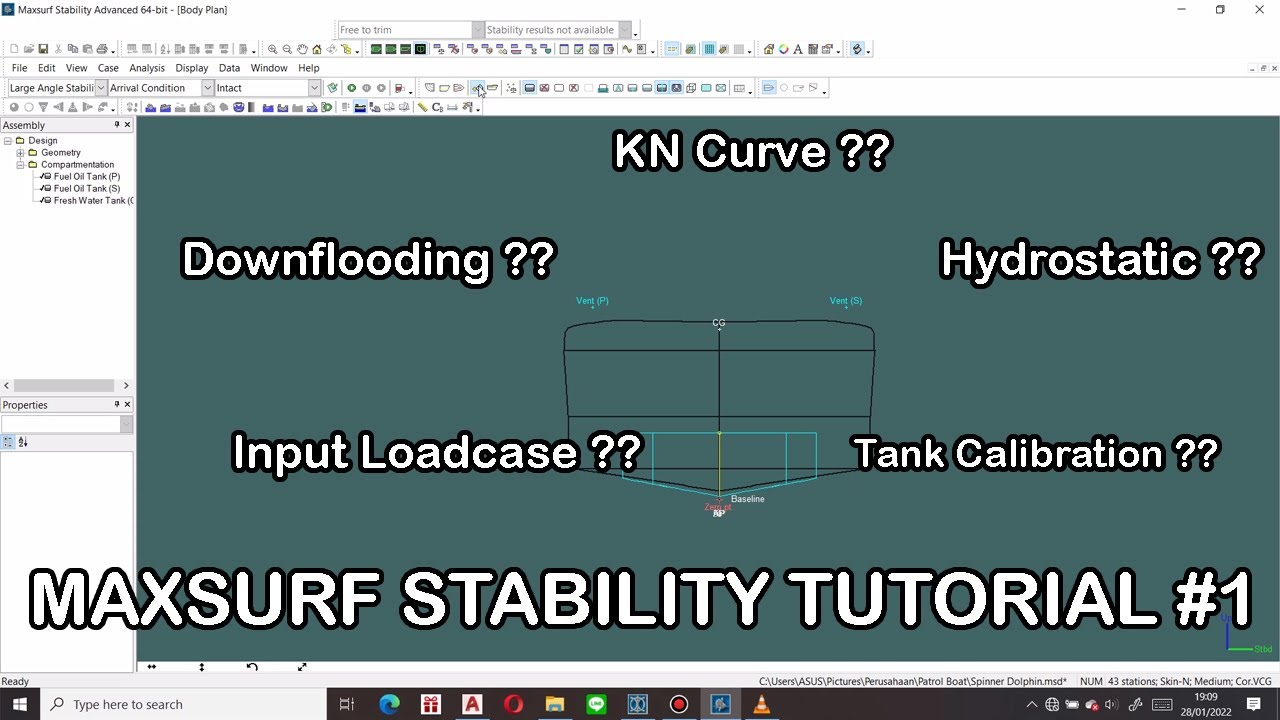 Downflooding Point, Hydrostatic, KN Curve, And Large Angle Stability Maxsurf Stability Tutorial ...