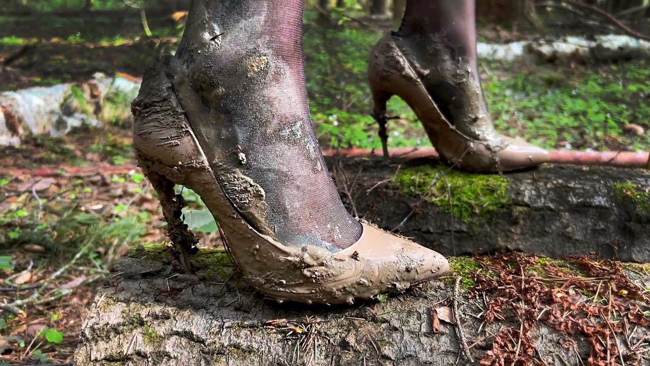 Walking in TUNA High Heels in Muddy Forest, High Heels Sinking in Mud ...