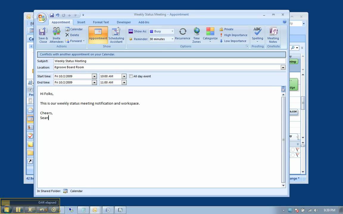Scheduling a weekly, repeating meeting using a SharePoint Meeting ...